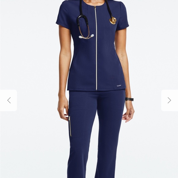 Jaanuu | Other | Jaanuu Gold Zippered Scrub Set Top And Bottoms Navy Blue | Poshmark
